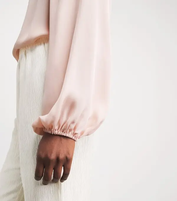 FRAME Silk Gathered Neckline Balloon Sleeve Blouse