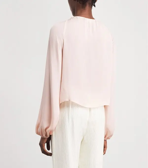 FRAME Silk Gathered Neckline Balloon Sleeve Blouse