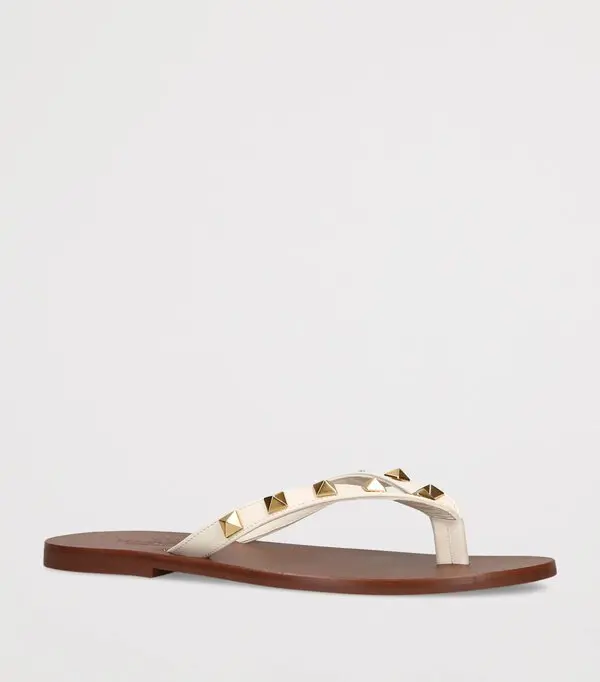 Valentino Garavani Rockstud Leather Flip Flops - White