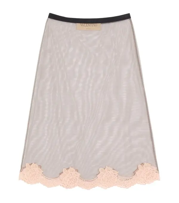 Valentino Garavani Sheer Lace-trimmed Midi Skirt - Grey