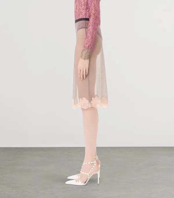 Valentino Garavani Sheer Lace-trimmed Midi Skirt - Grey
