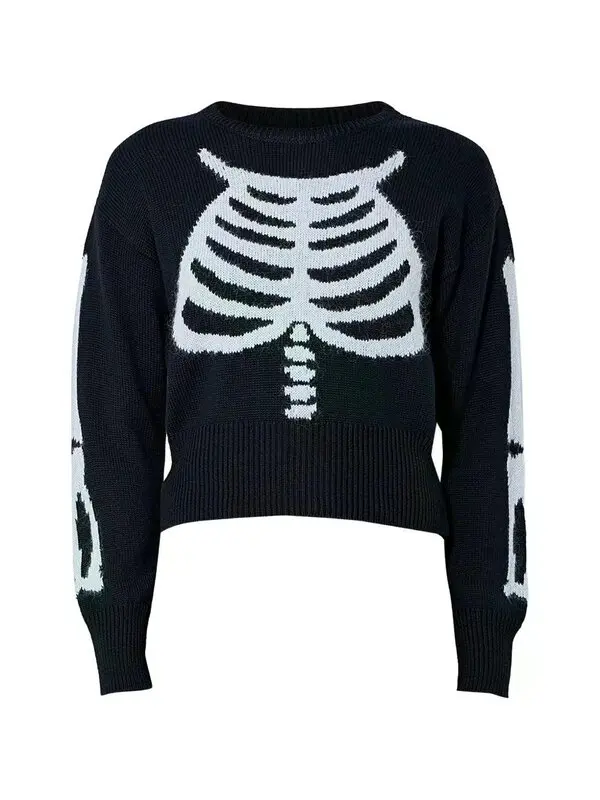 Vaquera Skeleton Motif Ribbed Knit Sweater