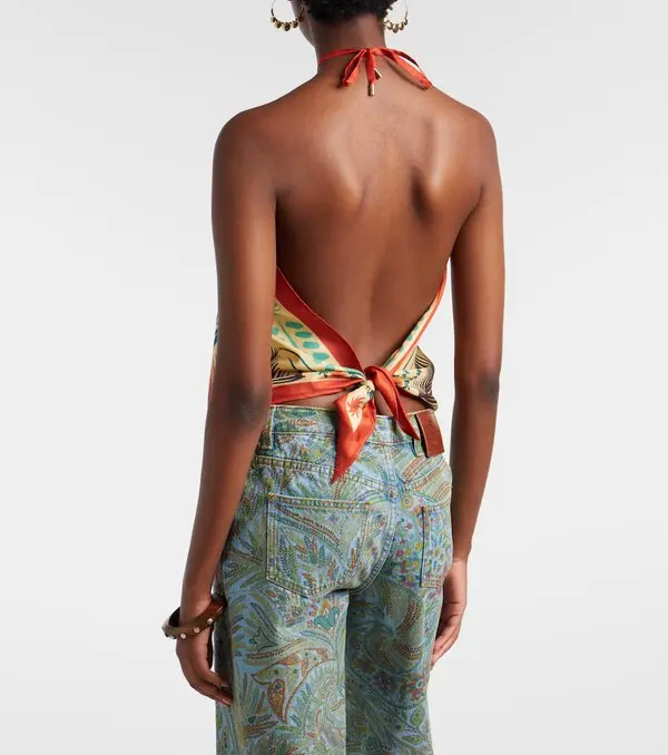 Etro Printed Halterneck Silk Top - Multicoloured