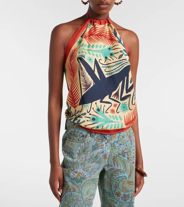 Etro Printed Halterneck Silk Top - Multicoloured