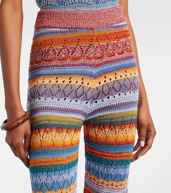 Etro Crochet Striped Cotton Flared Trousers - Multicoloured