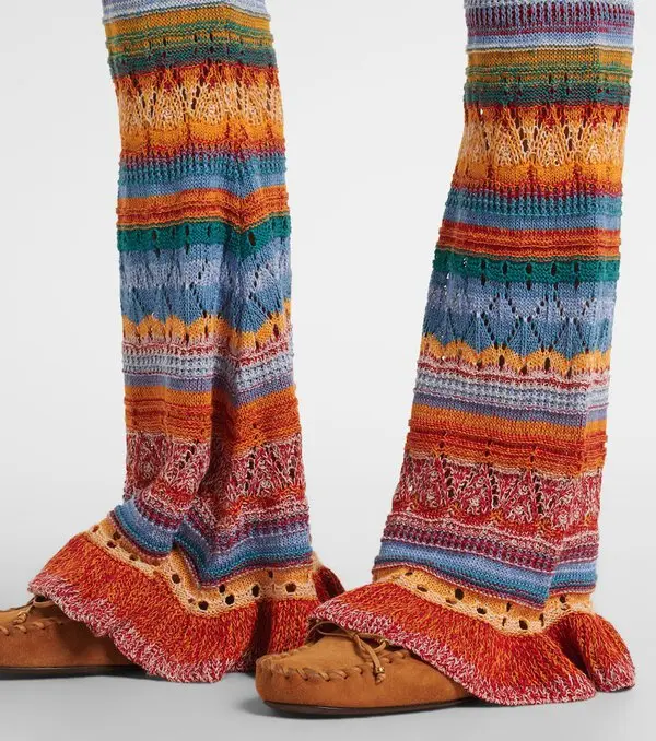 Etro Crochet Striped Cotton Flared Trousers - Multicoloured