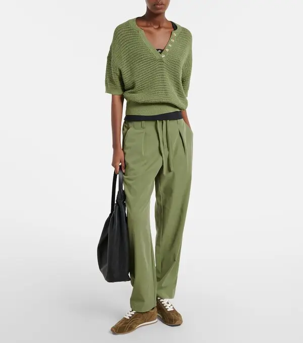 Varley Callie Open-knit Cotton Top - Green