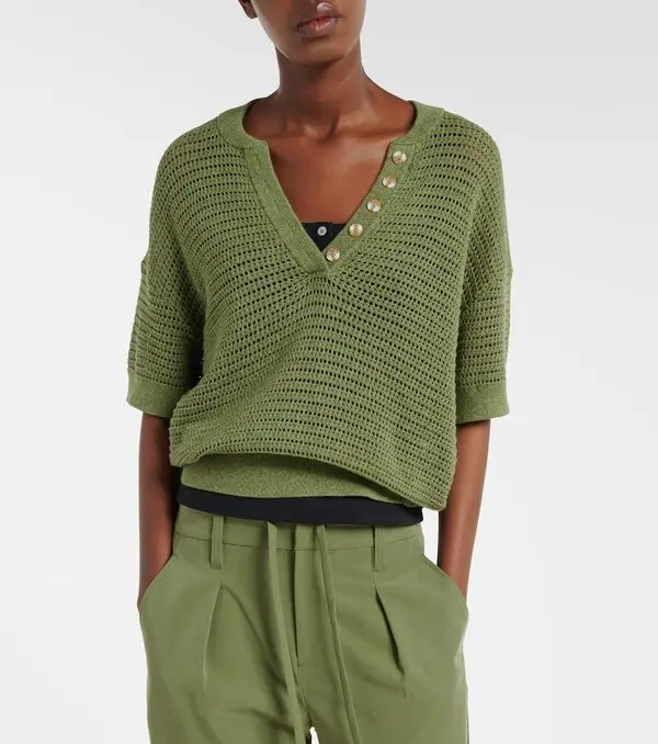 Varley Callie Open-knit Cotton Top - Green