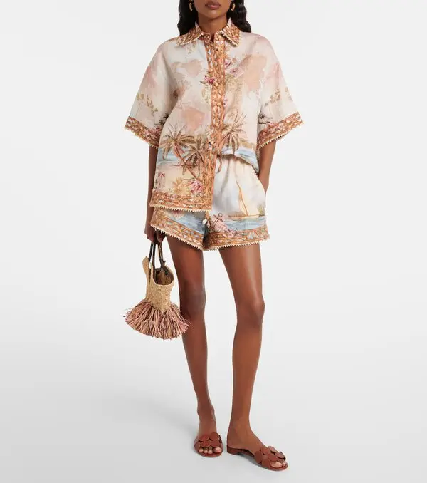 Zimmermann Mahon Printed Linen Bowling Shirt - Multicoloured