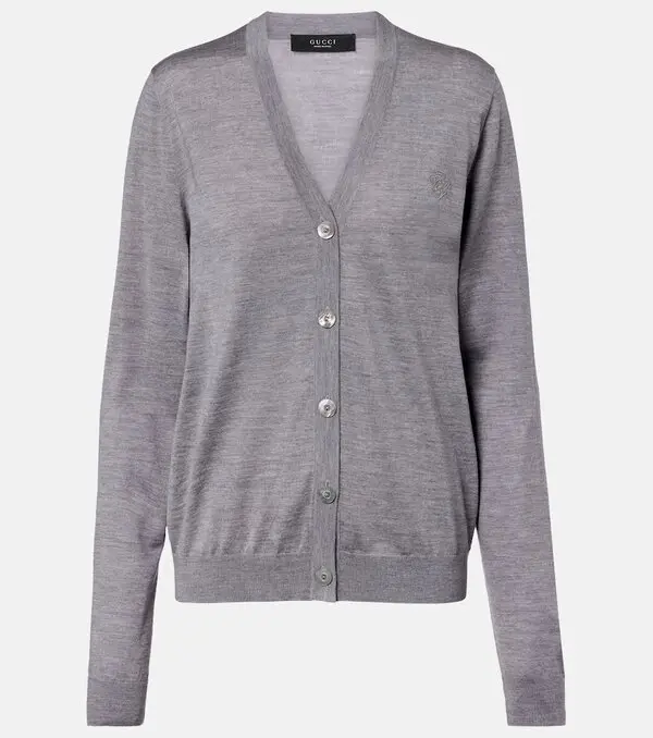 Gucci Wool Cardigan With Embroidery - Grey