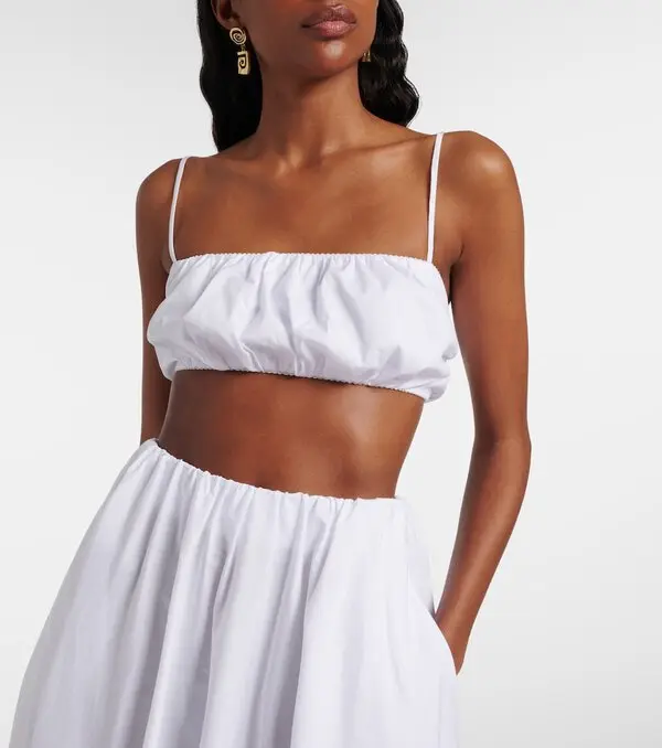 Staud Fiore Cotton Crop Top - White