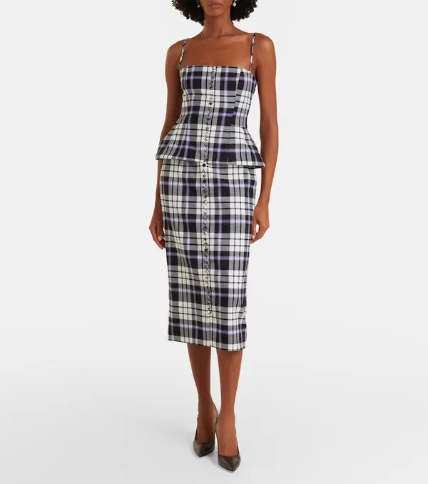 Carolina Herrera Checked Trompe L’oil Wool Midi Dress - Black