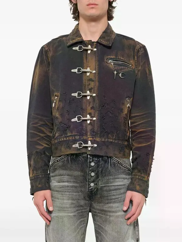 THUG CLUB Distressed Washed Denim Jacket