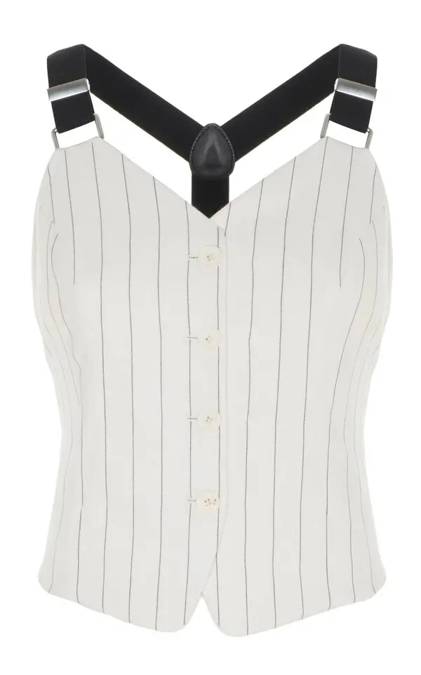 Ralph Lauren Donnella Pinstriped Bustier Top - Black,white