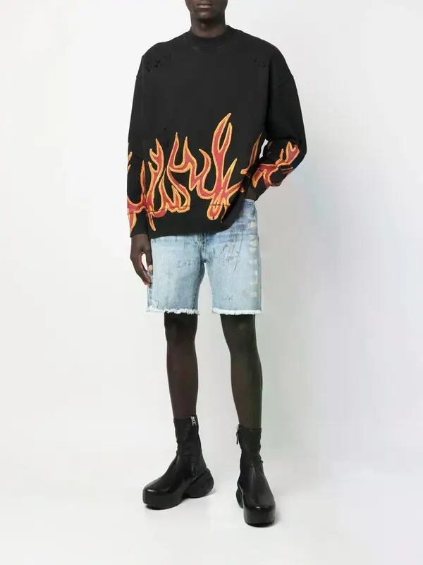 Amiri All-over Logo Print Denim Shorts