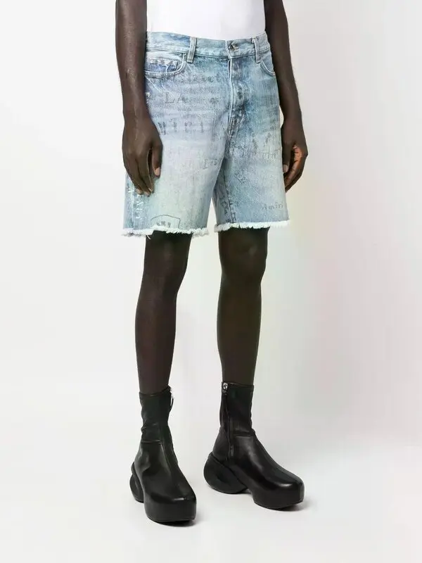 Amiri All-over Logo Print Denim Shorts