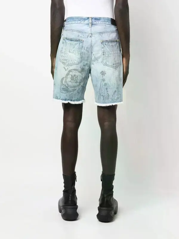 Amiri All-over Logo Print Denim Shorts