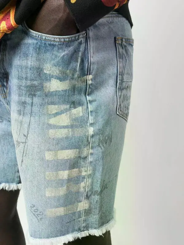 Amiri All-over Logo Print Denim Shorts
