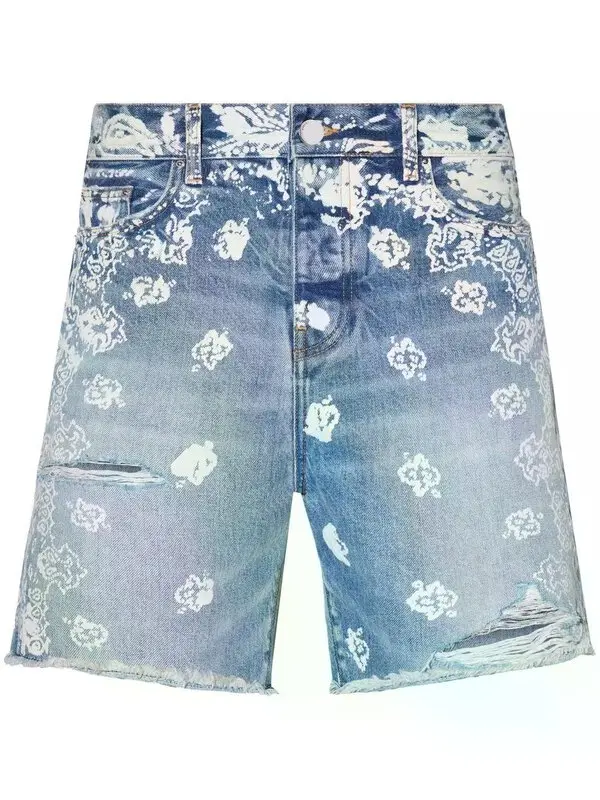 Amiri Bleach Bandana-print Denim Shorts - Blue