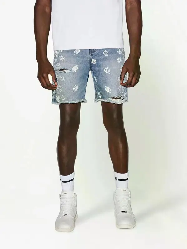 Amiri Bleach Bandana-print Denim Shorts