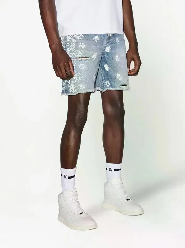Amiri Bleach Bandana-print Denim Shorts
