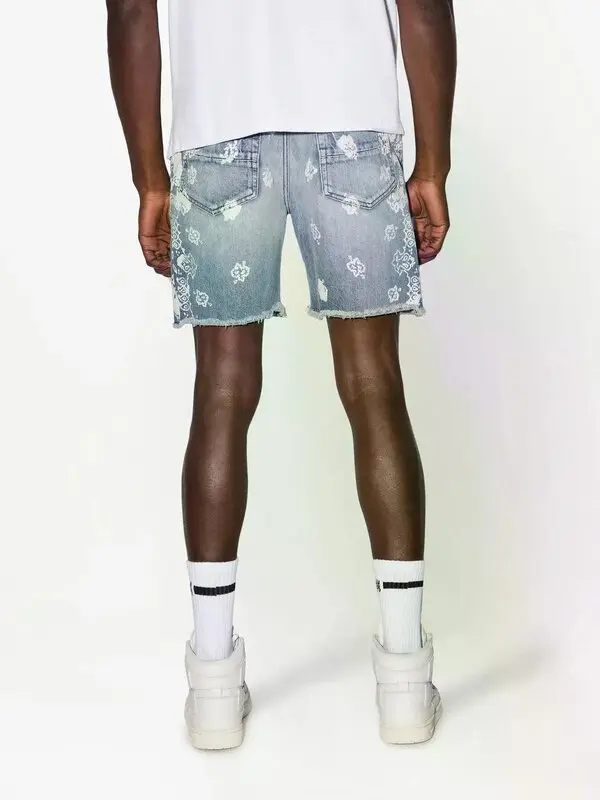 Amiri Bleach Bandana-print Denim Shorts