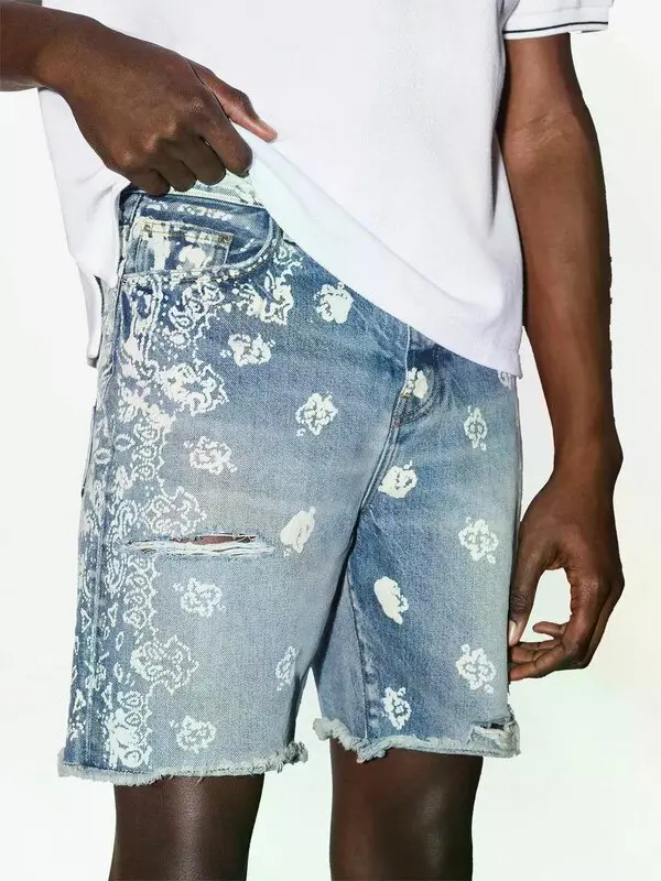 Amiri Bleach Bandana-print Denim Shorts