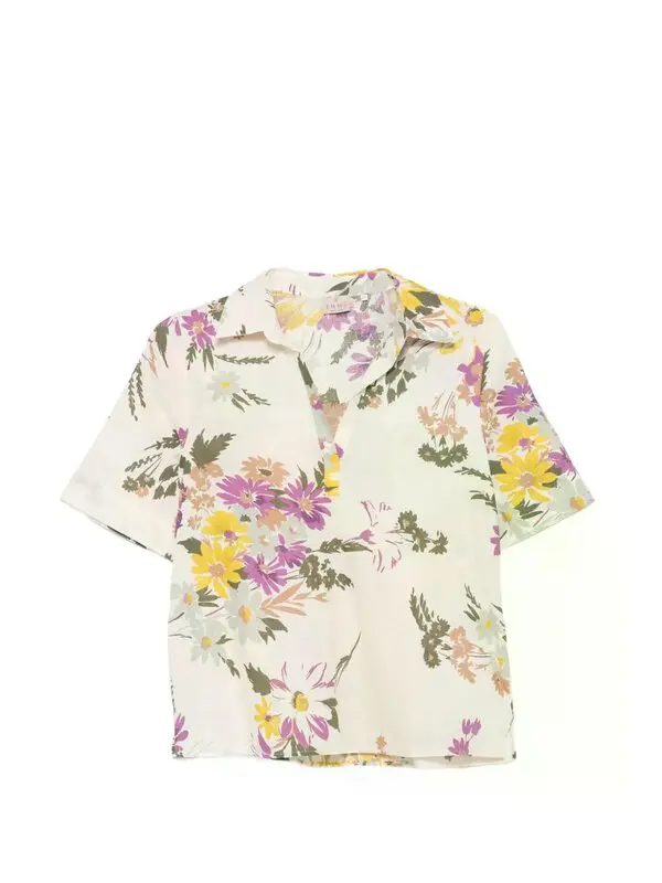 Marella Floral Print Short Sleeve Shirt - Neutrals