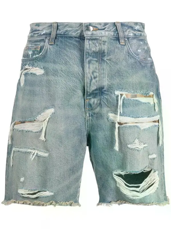 Amiri Distressed Knee-length Denim Shorts - Blue