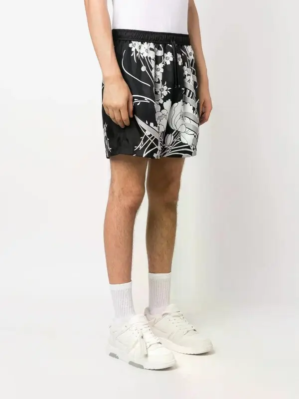 Amiri Floral Print Silk Track Shorts