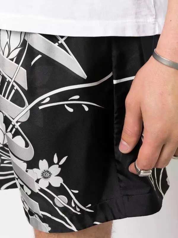 Amiri Floral Print Silk Track Shorts