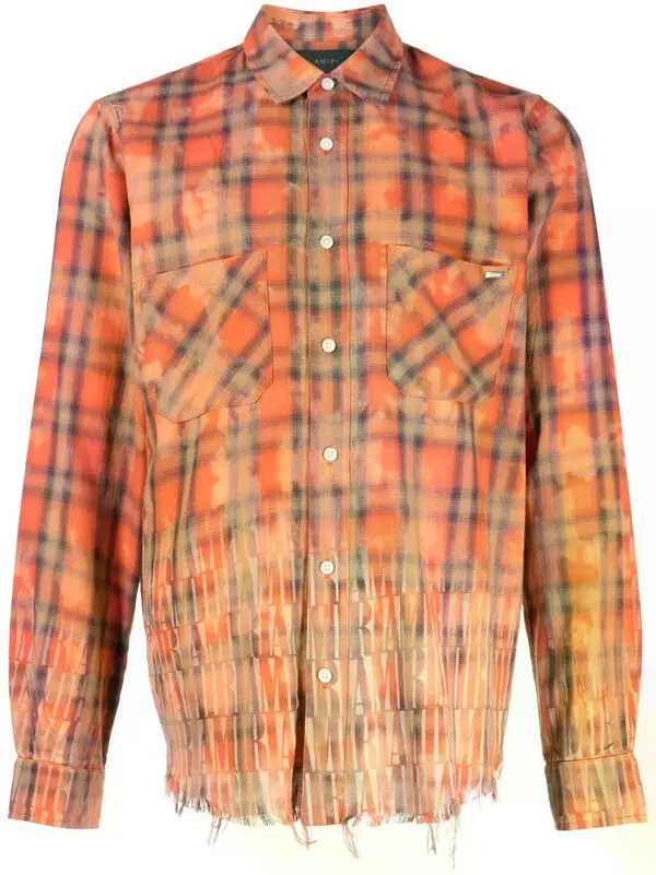 Amiri Logo-print Bleached Flannel Shirt - Orange