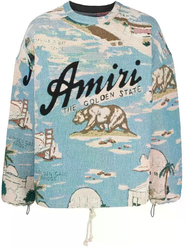 Amiri Logo Print Cotton Jumper - Blue