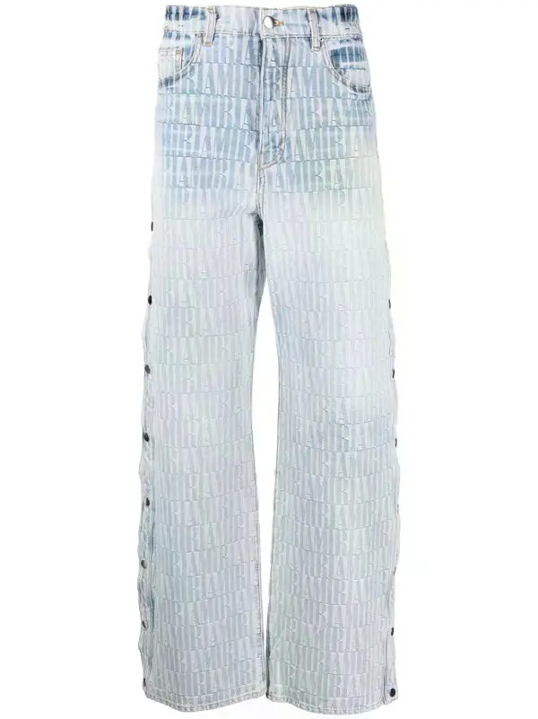 Amiri Jacquard Logo Motif Snap-off Wide-leg Jeans - Blue