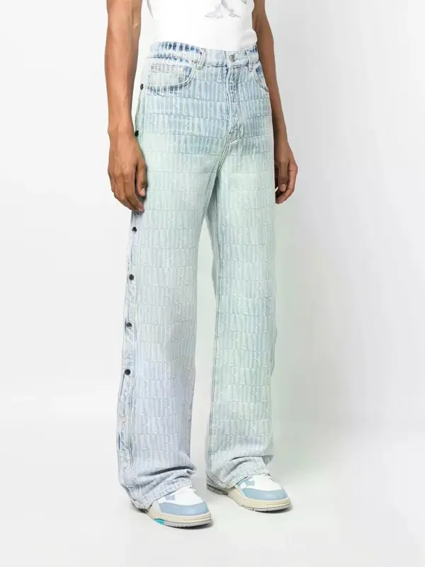 Amiri Jacquard Logo Motif Snap-off Wide-leg Jeans