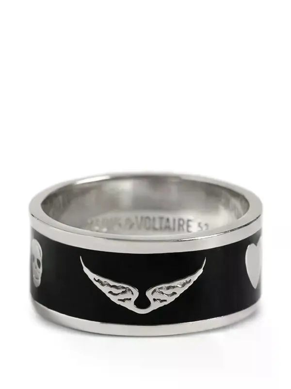 Zadig&Voltaire Skull Motif Heart Print Ring - Silver