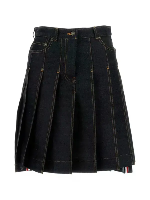Thom Browne Pleated Asymmetric-hem Mini Skirt - Blue