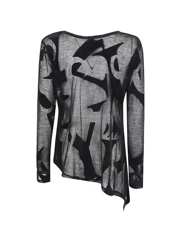 Y’s Asymmetric Abstract-print Top - Black