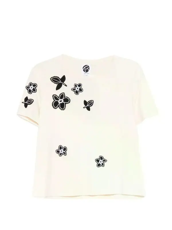 YANYAN Floral Appliqué Crew Neck T-shirt