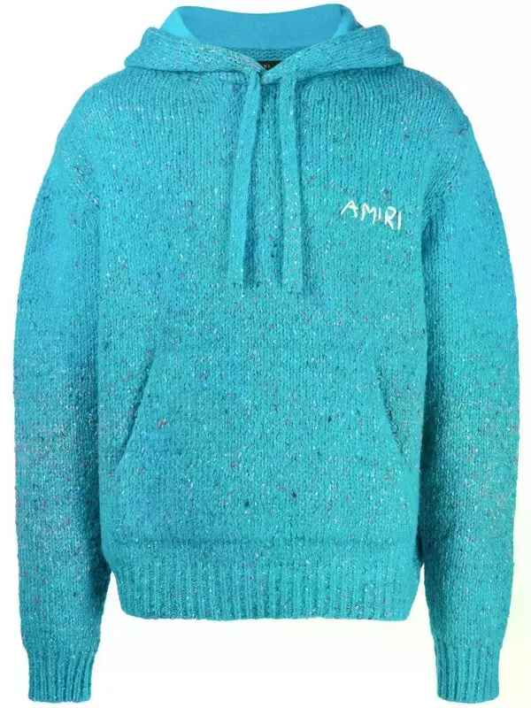 Amiri Mélange Effect Knitted Hoodie - Blue