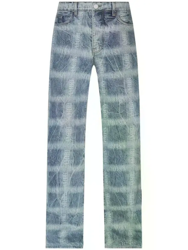 Amiri Plaid Check Wide Leg Jeans - Blue