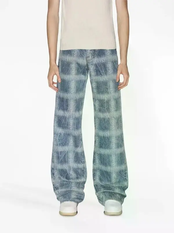 Amiri Plaid Check Wide Leg Jeans