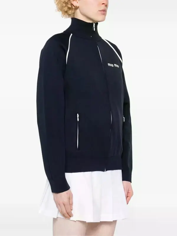 Miu Miu Nylon Fleece Cardigan With Contrasting Trim