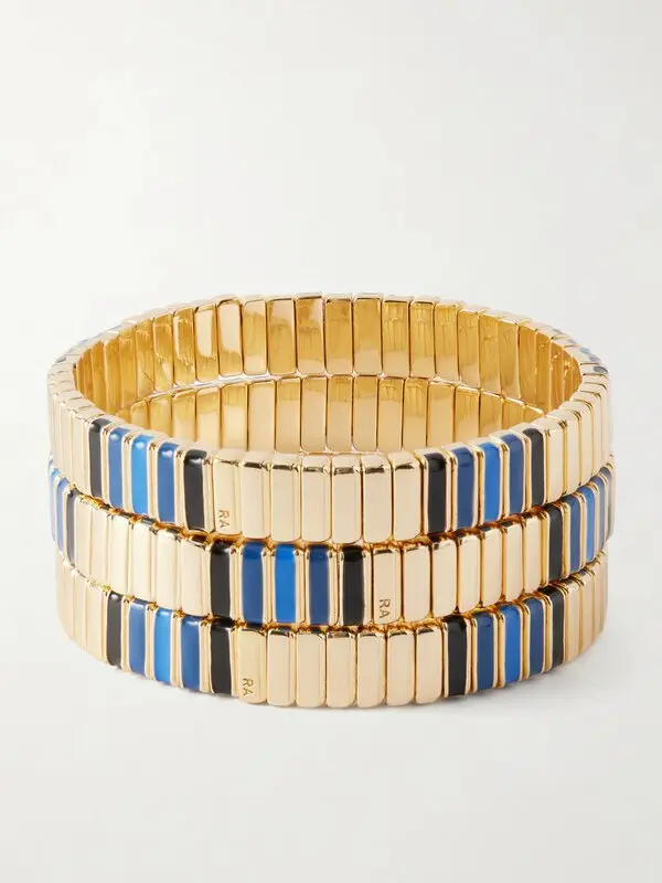 ROXANNE ASSOULIN Set Of Three Enamel And -tone Bracelets - Gold