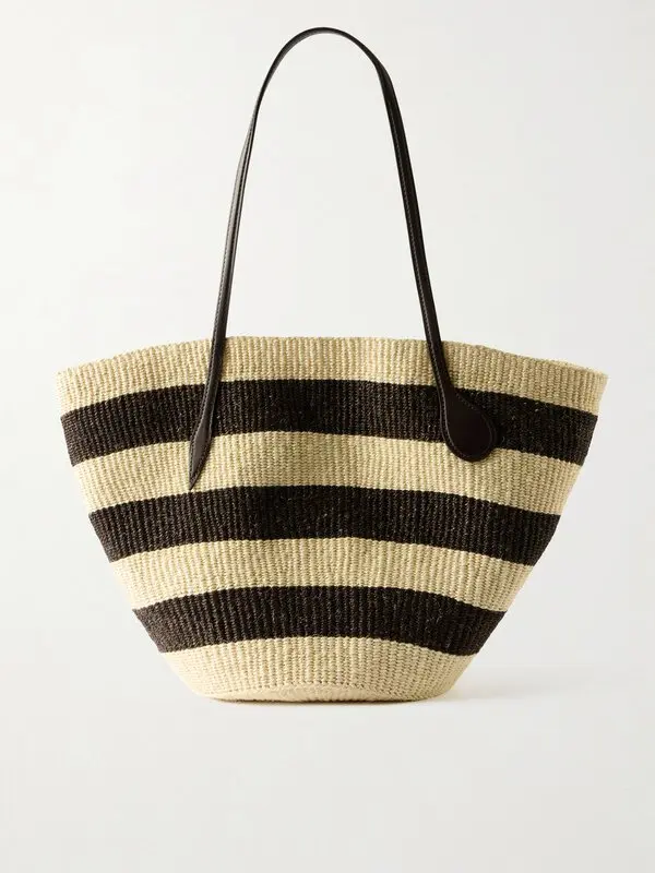 LIFFNER Leather-trimmed Striped Sisal Tote - Neutrals