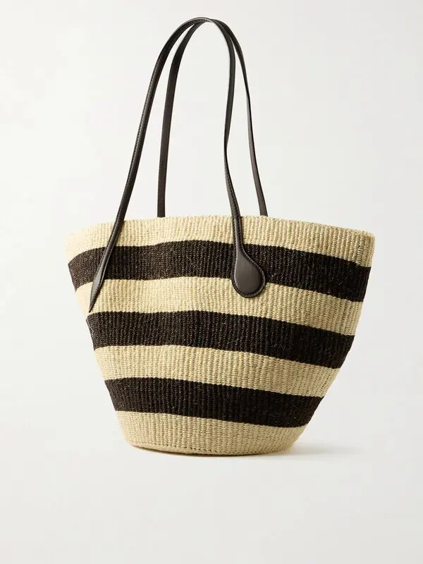 LIFFNER Leather-trimmed Striped Sisal Tote - Neutrals