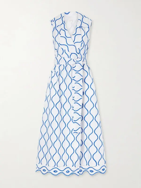 Loretta Caponi Sleeveless Printed Midi Dress - Blue