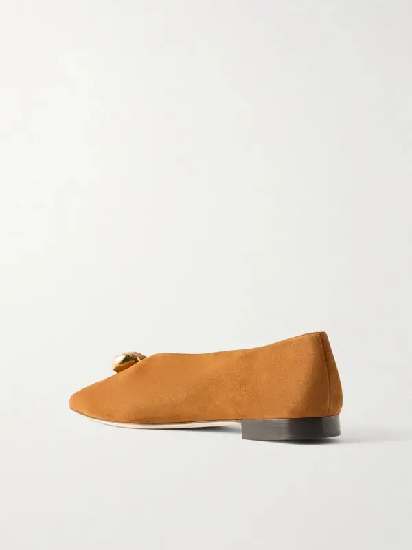 JIMMY CHOO Margot Embellished Suede Ballet Flats - Brown
