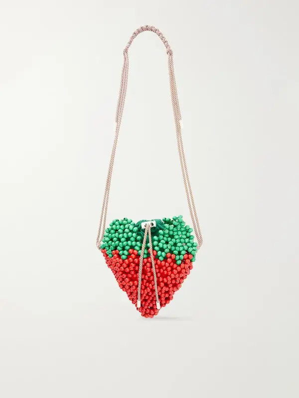 ALEMAIS Strawberry Beaded Shoulder Bag - Red