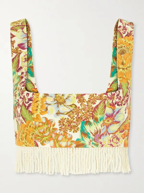 ALEMAIS Fringed Cropped Floral-print Linen Top - Multi